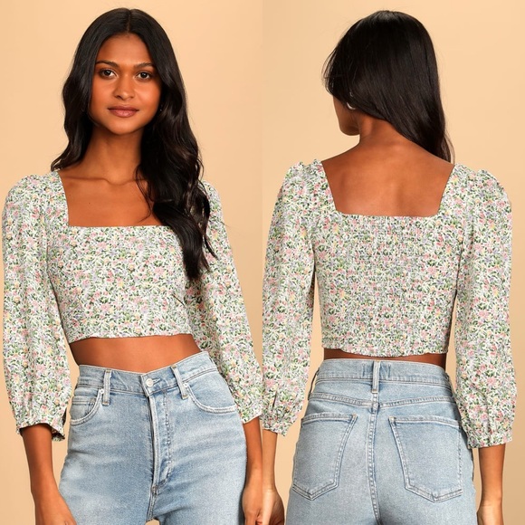 Lulus | Tops | Lulus Even Sweeter White Floral Print Threequarter ...